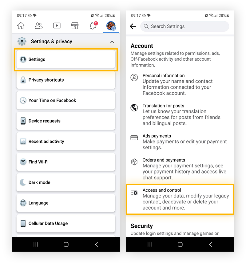 Cómo desactivar o eliminar la cuenta de Facebook